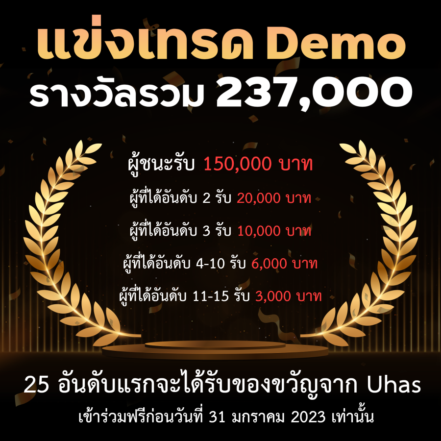 Uhas จัดกิจกรรม แข่งเทรดบัญชี Demo มูลค่ารางวัลรวม 300,000 บาท - Uhas.com